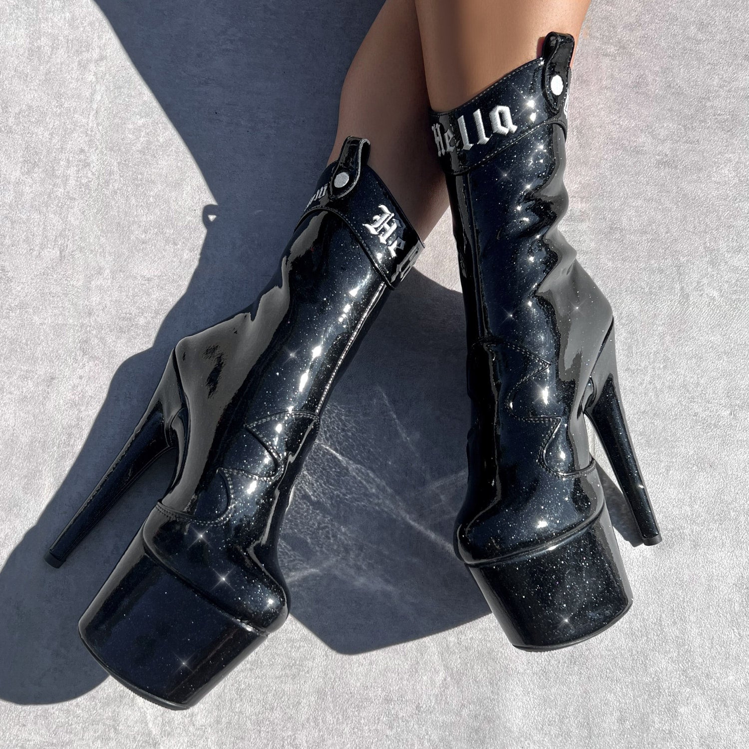 Country Cowgirl Boot - Black with White - 7INCH – Hella Heels AU